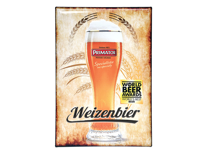 Plechová cedule WEIZEN žlutá - Váš PRIMÁTOR