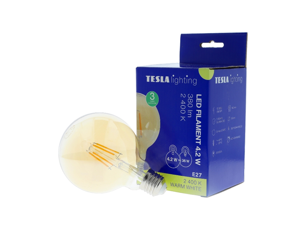 Tesla - LED žárovka GLOBE G95 VINTAGE, E27, 4,2W, 230V, 380lm, 2400K ...