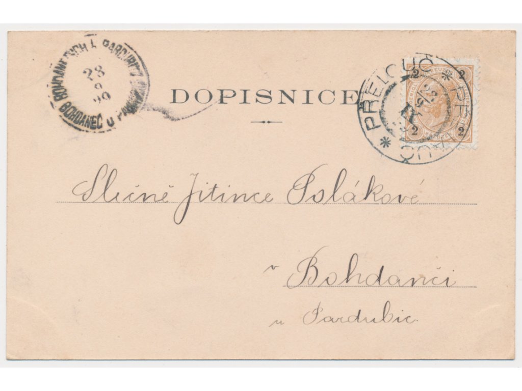 44 - Pardubicko, Přelouč, oživená partie před školou a radnicí, cca ...