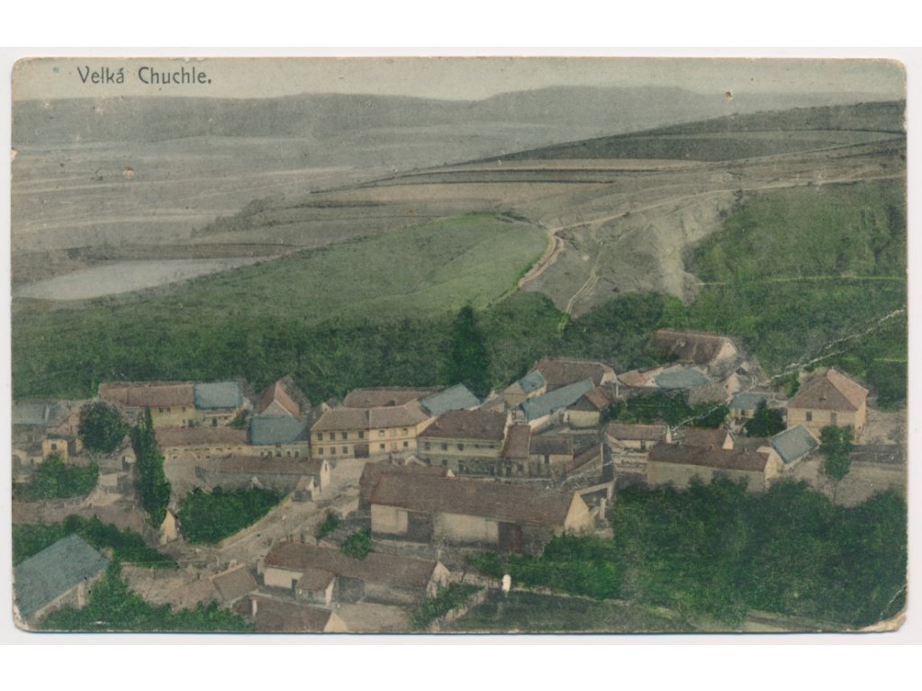 49 - Praha, Velká Chuchle, celkový pohled, cca 1909 - Pohlednice Sbírám.cz