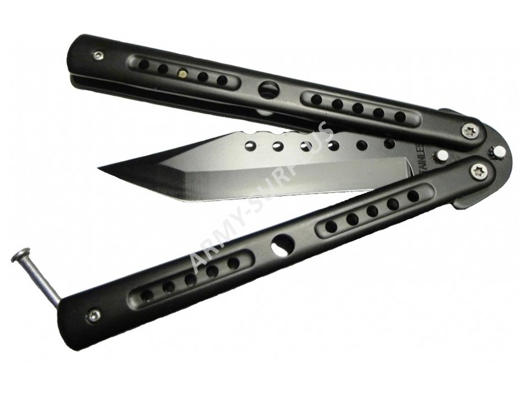 Nůž motýlek černý děrovaný - ARMY-SURPLUS