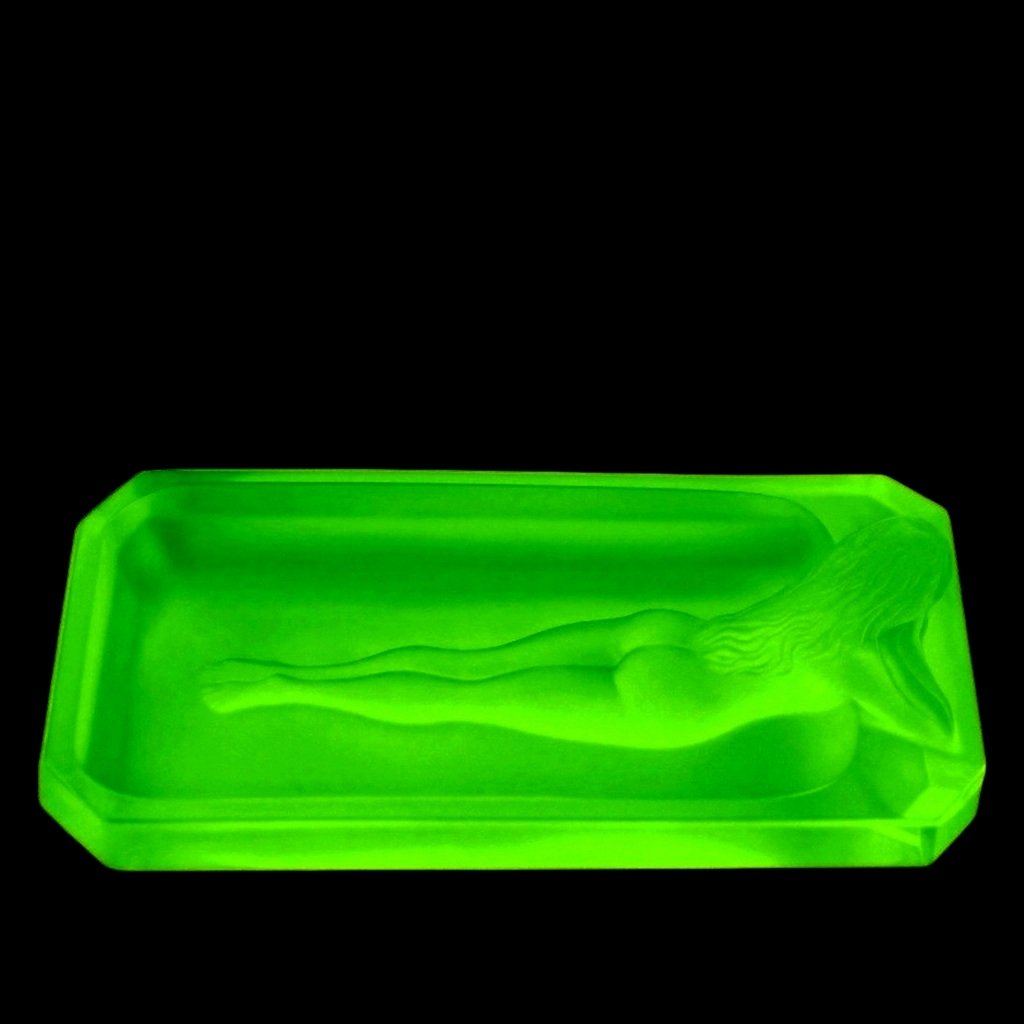 Art Deco Yellow Vaseline Uranium Glass Bowl Lady Jewelry Box 1930' H ...