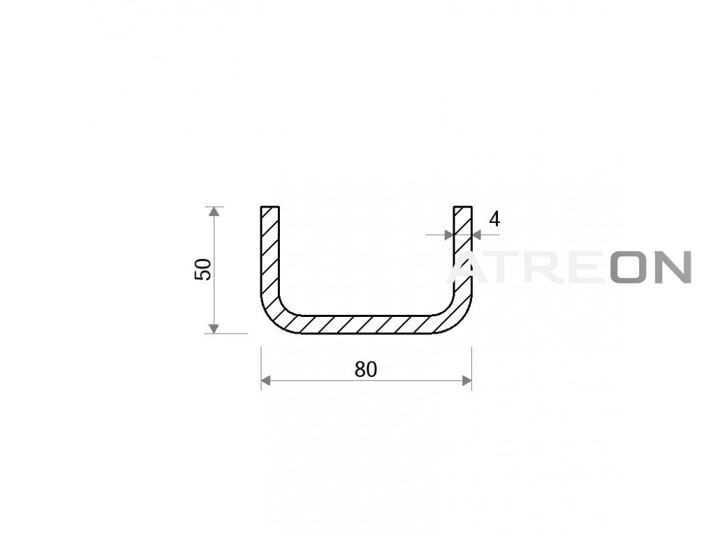 U profil 80x50x4 z kategorie U profily - SKLADEM | ATREON.cz