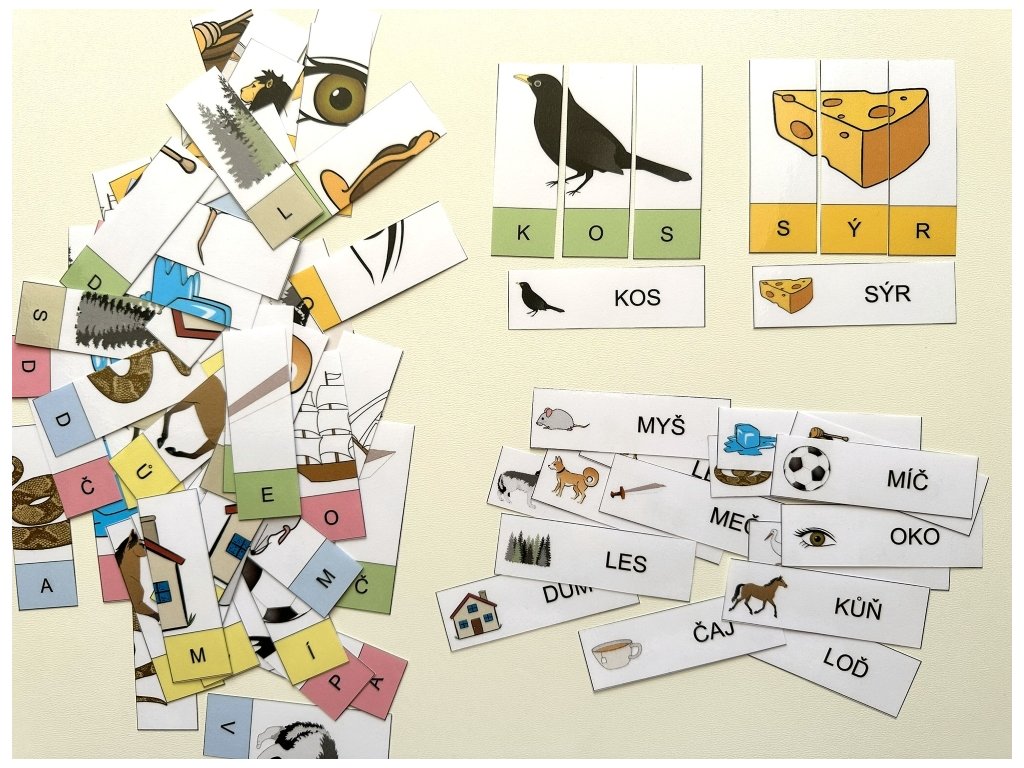 Čtení s obrázky. Skládanka 1 - slova na 3 písmena - Z jiného světa