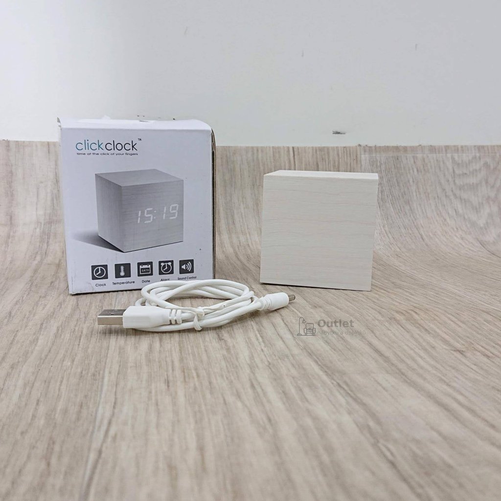 Budík s bílým LED displejem Gingko Cube Click Clock | OUTLET NÁBYTKU