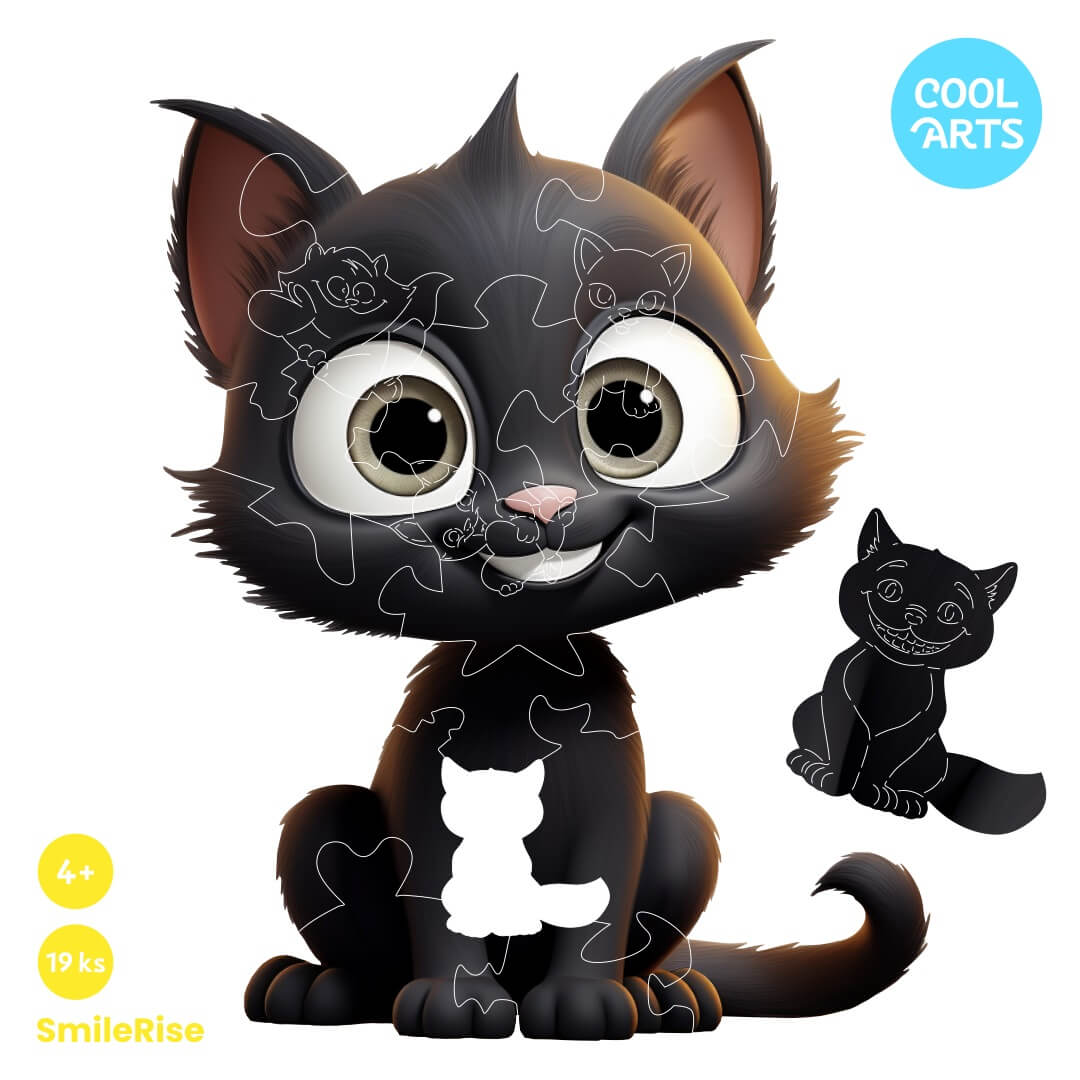 Čierna mačka - SmileRise (19 ks) - Drevené puzzle - CoolArts