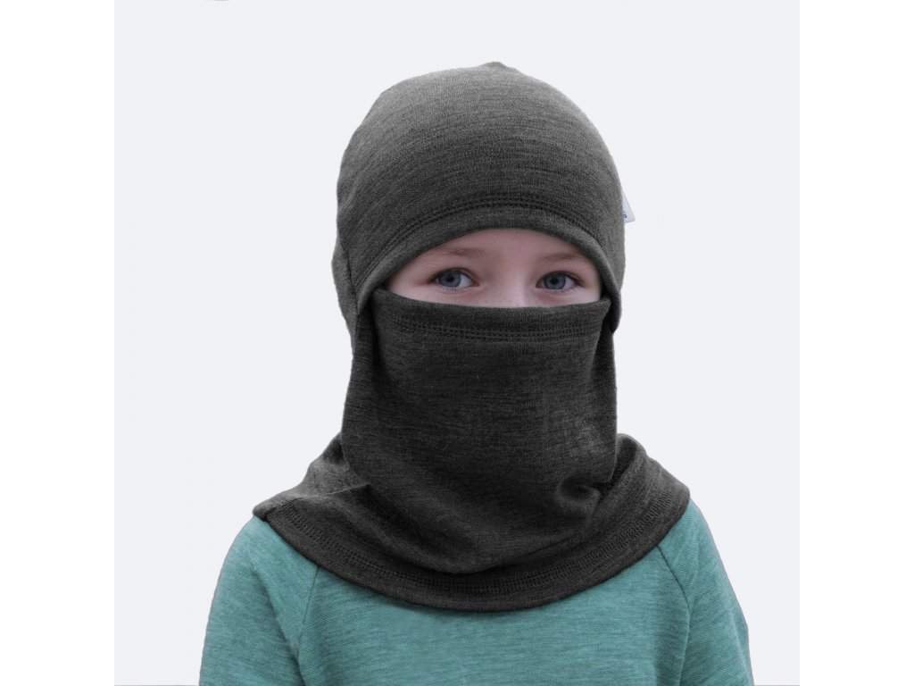 Merino kukla ninja 2vrstvá dětská Grafitová - CRAWLER