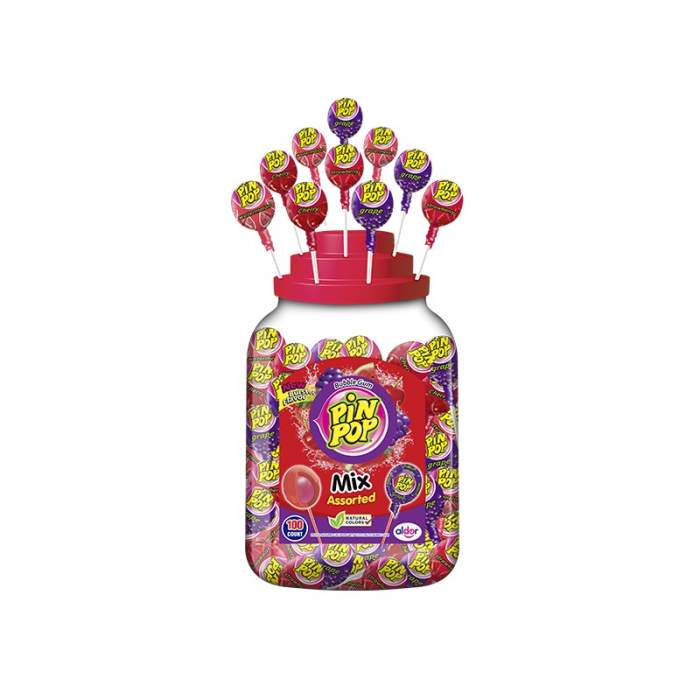 Aldor Pin Pop Mix Assorted lízátko se žvýkačkou 100 ks - CukrovinkyNej.cz