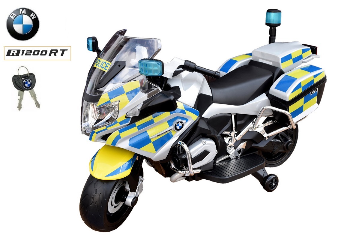 Dětská elektrická motorka BMW R 1200 RT s policejními majáky, EVA koly ...