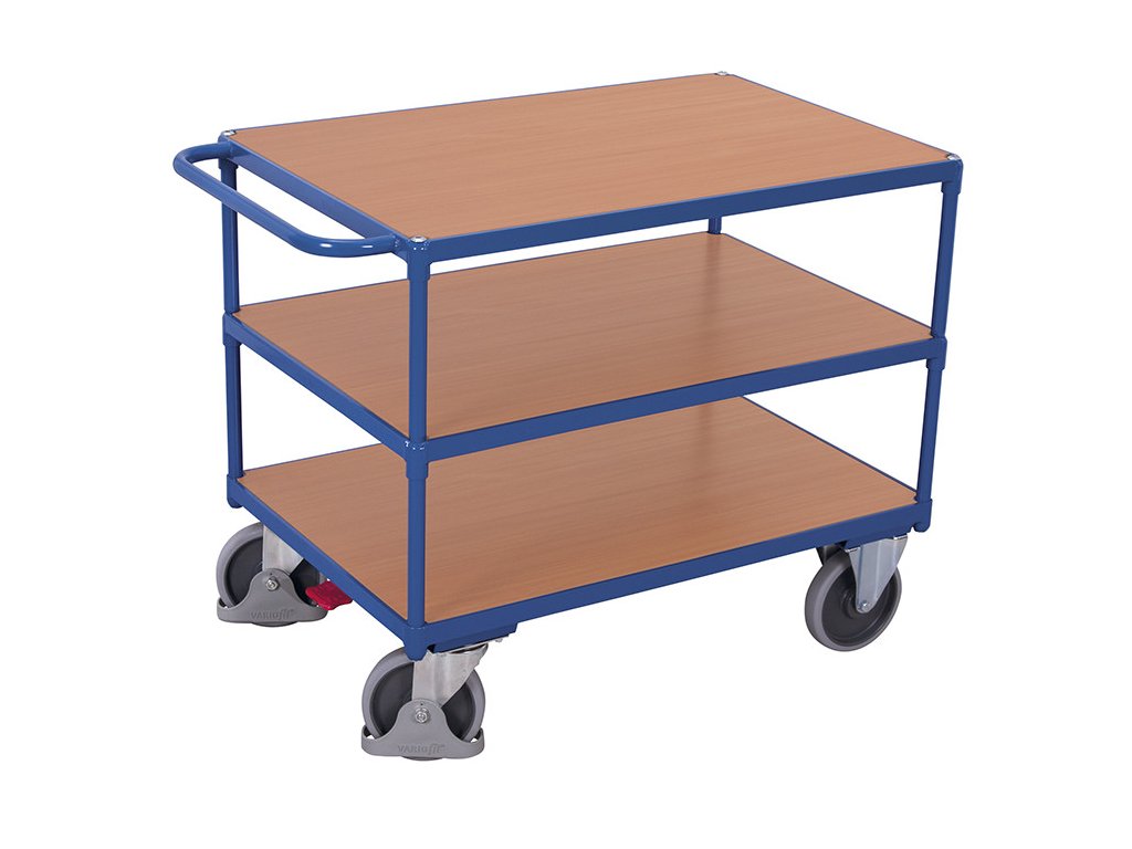 Policový vozík s madlem, do 500 kg, 3 police, Variofit, 92 x 119 x 70 ...