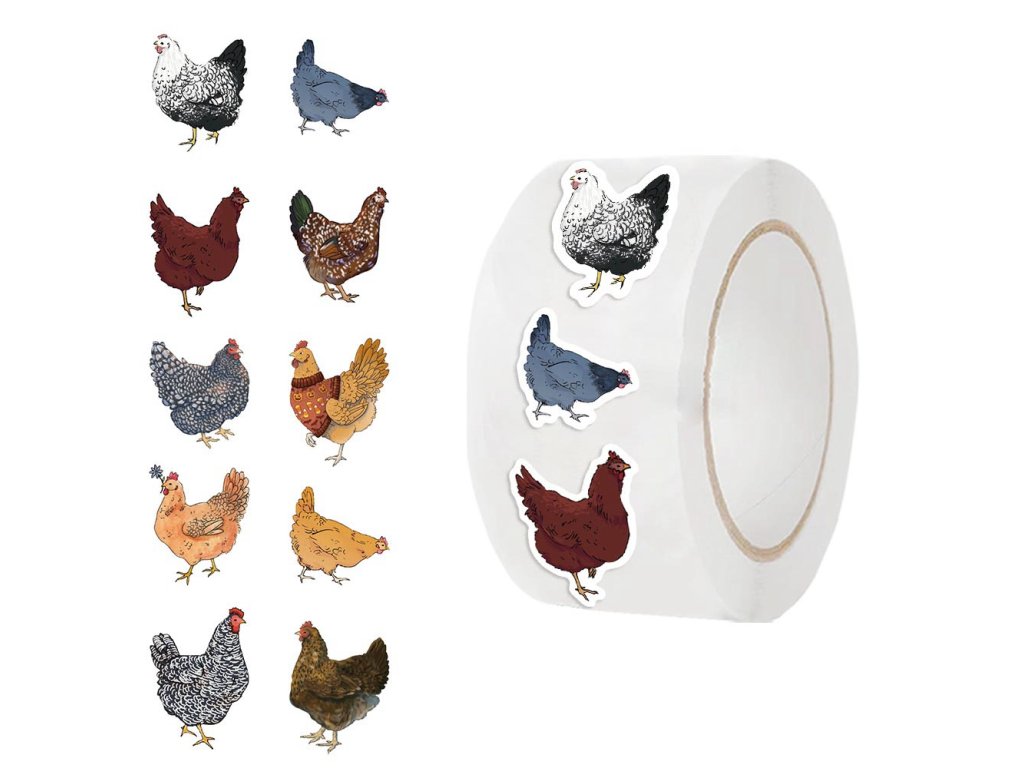 Samolepky kotouč 500 kusů samolepek slepice - domeli.cz