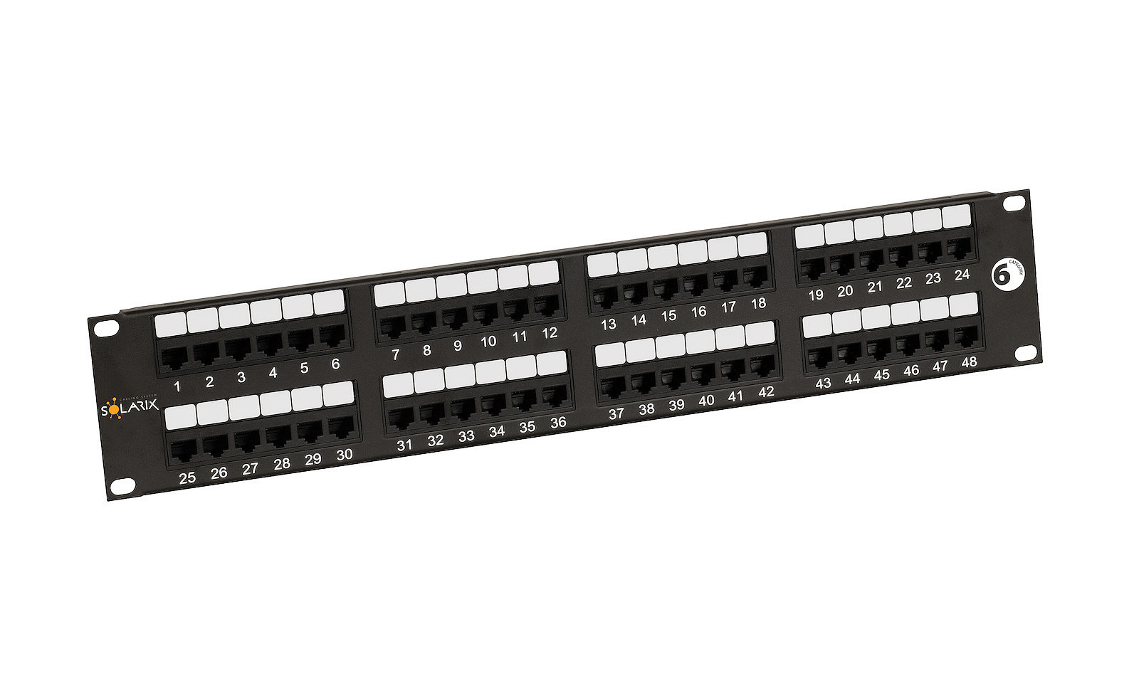 19" patch panel Solarix 48 x RJ45 CAT6 UTP 350 MHz černý 2U SX48-6-UTP-BK - ELU.sk