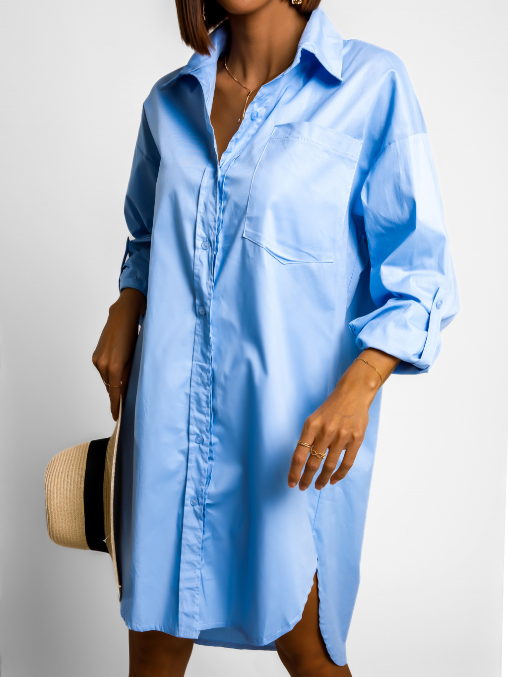 Světle modrá oversize košile WANT s kapsičkou | Erika Fashion