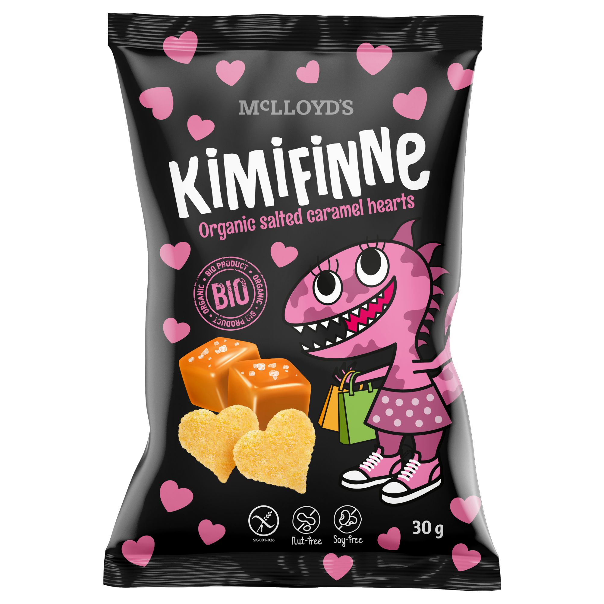 BIO SNACK KIMIFINNE SRDÍČKA S KARAMELEM, 30 g - Extrudo-shop