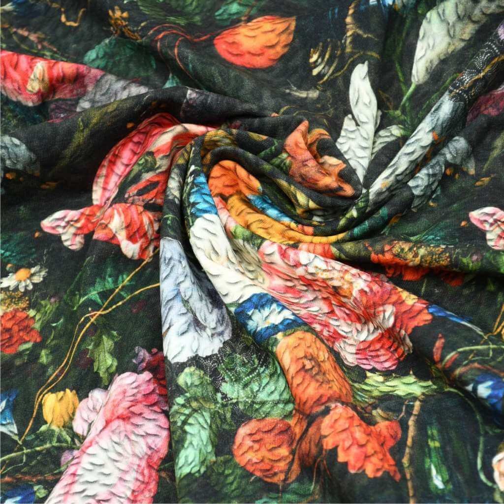 Úplet čierny - Oranžové ľalie - Digital print - FineTextil.sk