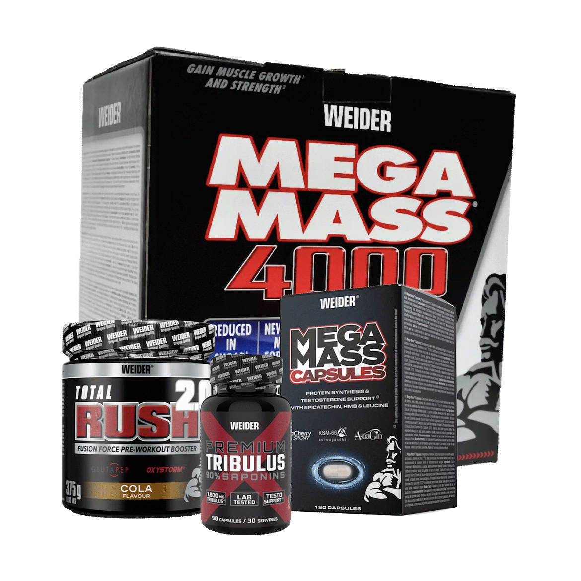 Weider Monster Pack: Mega Mass 7kg+ Total Rush+ Tribulus+ Mega Mass ...