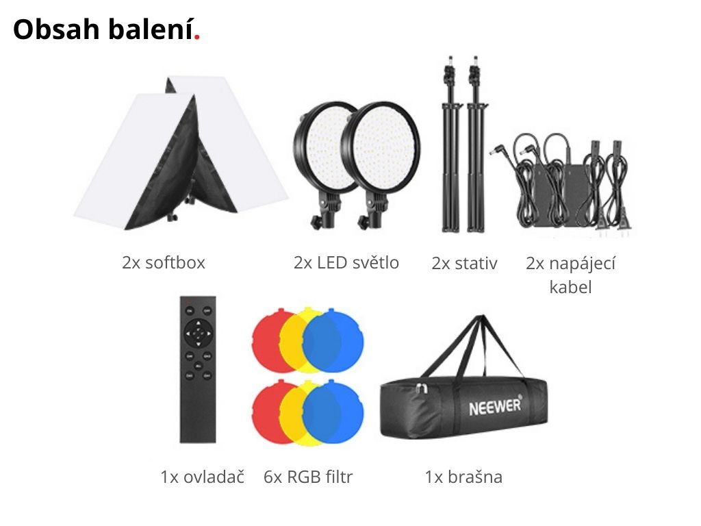 Neewer Foto Lampa Studio 2x RGB Softbox Světlo na Baterie + 2x Stativ ...