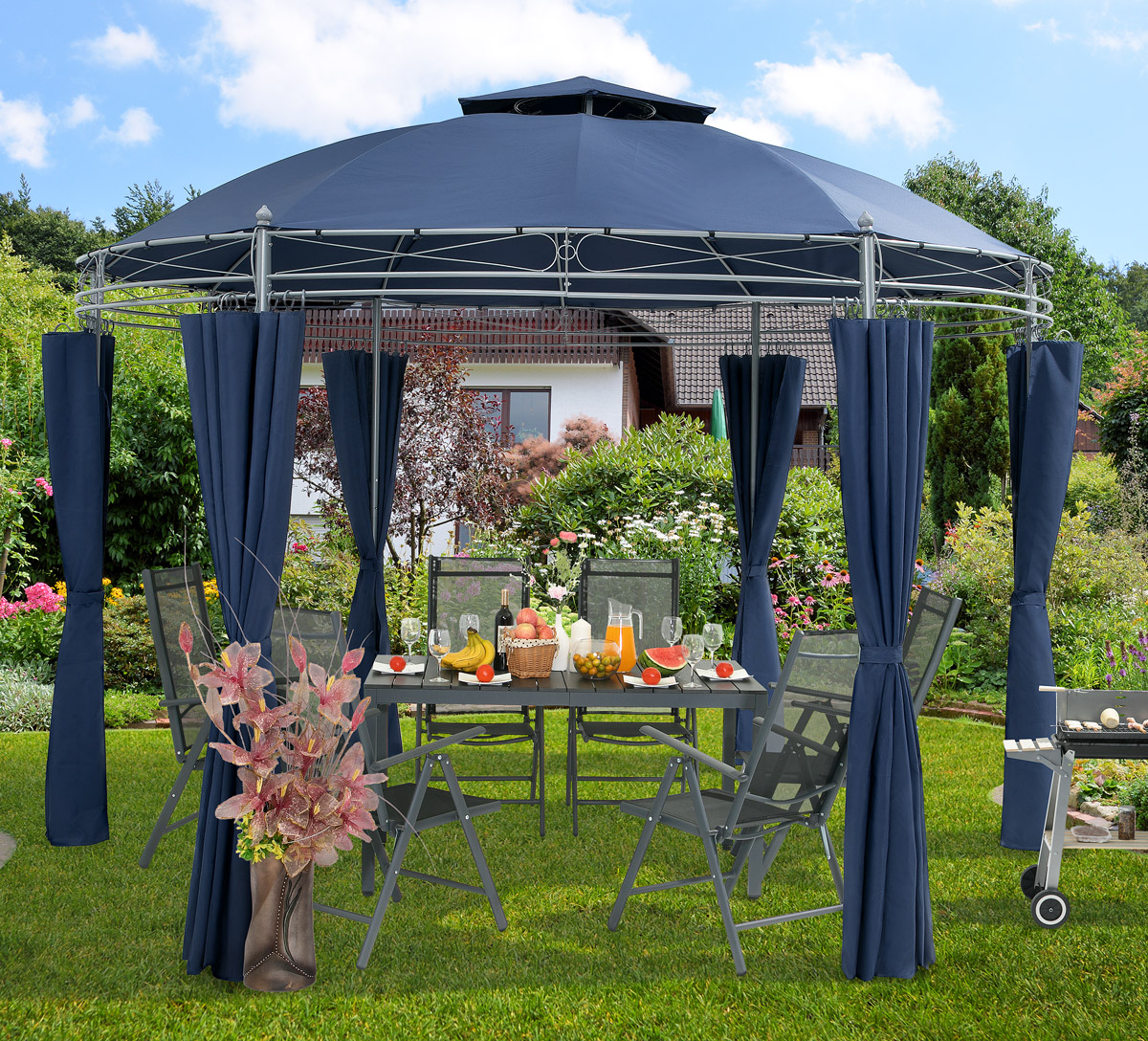 Kerti pavilon Toscana Ø3,5 m - kék | Furnigo.hu