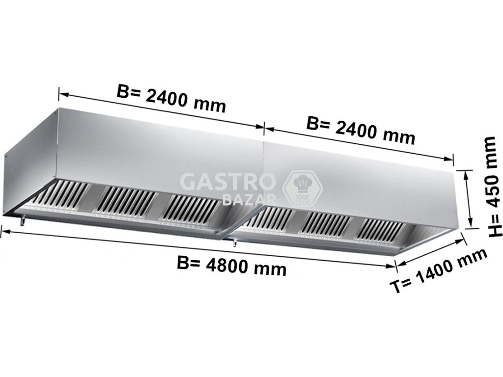 Digestoř 4,8 m - s filtrem a osvětlením - Gastro-bazar.