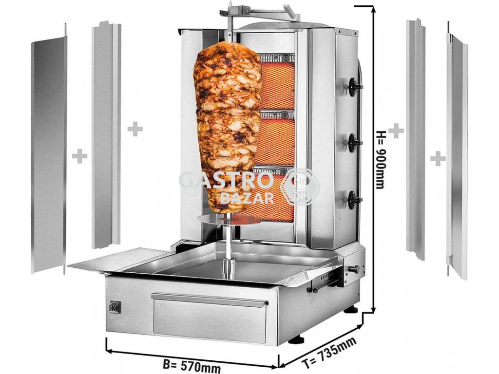 Gyros/ doner kebab gril - 3 hořáky - max. 40 kg - Gastro-bazar.