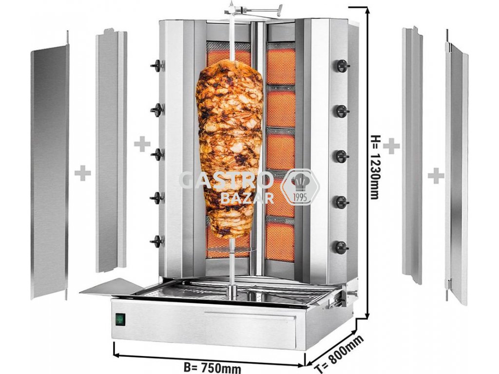 Gyros/ doner kebab gril - 5+5 hořáků - max. 120 kg (tvar V) - Gastro-bazar.