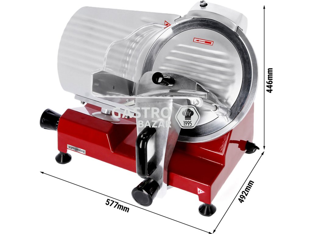 Nářezový stroj - 250 wattů - nůž: Ø 300 mm - červený - Gastro-bazar.