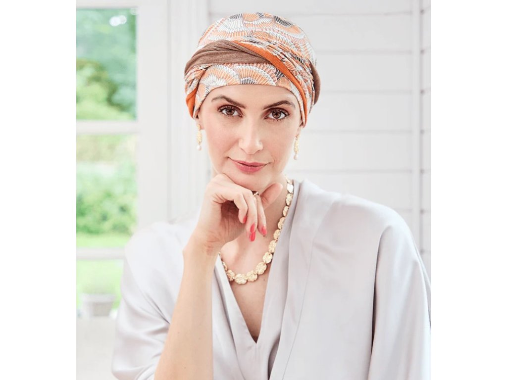 Turban Christine Shakti, vzor Orange Elements - Headfashion.cz