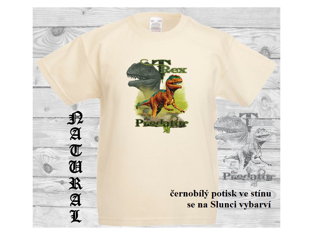 Dětské tričko s potiskem dinosaura T-rexe predátora, reagující změnou ...