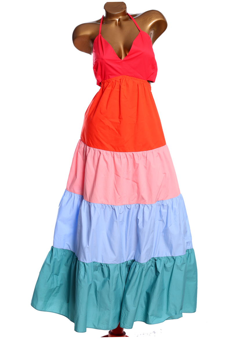 Dámské červeno-modro-zeleno-růžovo-oranžové bavlněné šaty / Warehouse ...