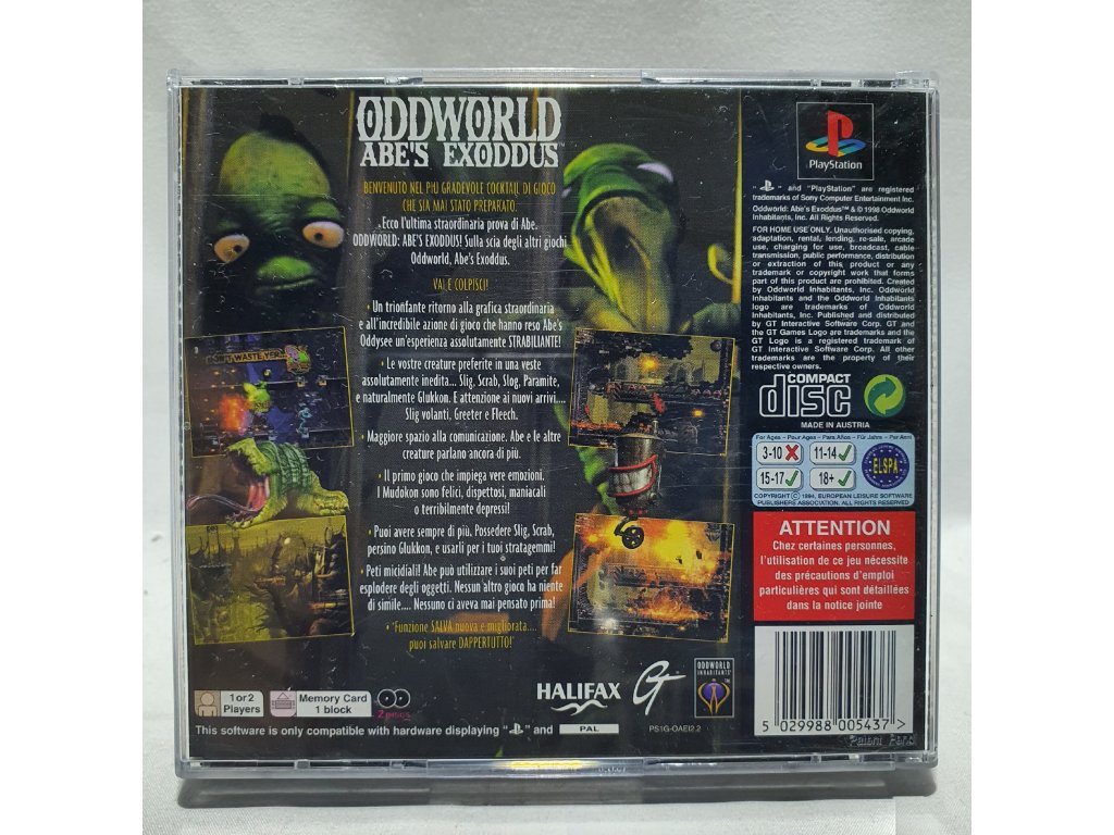 Oddworld Abe´s Exoddus Playstation 1 Taliansky Manuál Hrac Sk