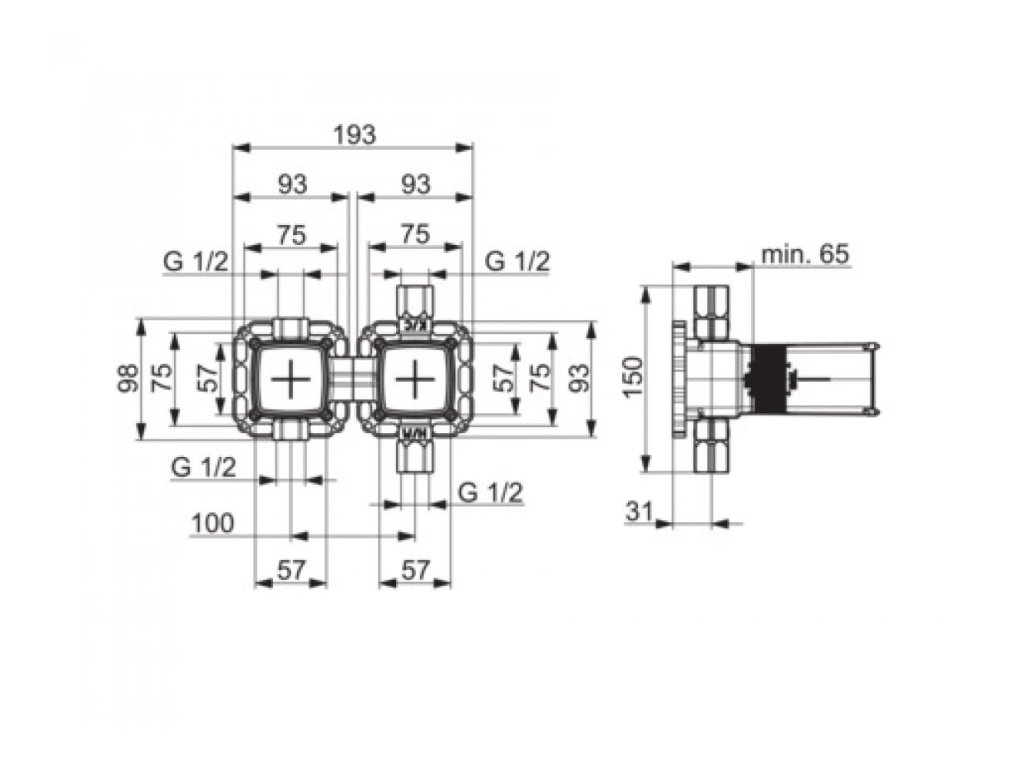 Základné podomietkové teleso pre sprchové a vaňové batérie, DN 15 ...