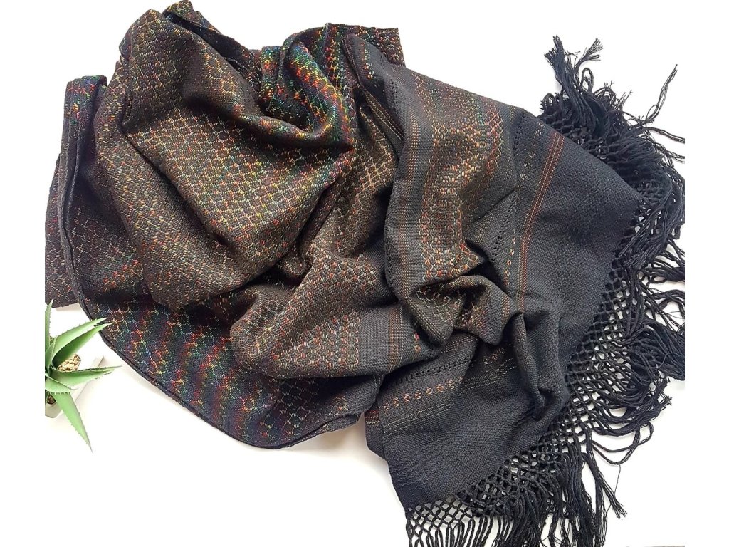 Mexican rebozo de Oaxaca Black Rainbow 2,5m - iSatky.cz