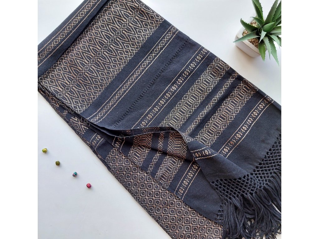Mexican rebozo de Oaxaca Black & Gold 2,5m - iSatky.cz
