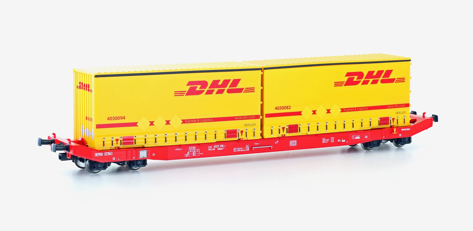H0 - Kontejnerový vůz Sgkkms 698 DB Cargo, Ep.VI, DHL / Mehano 28411 - itvlaky.cz