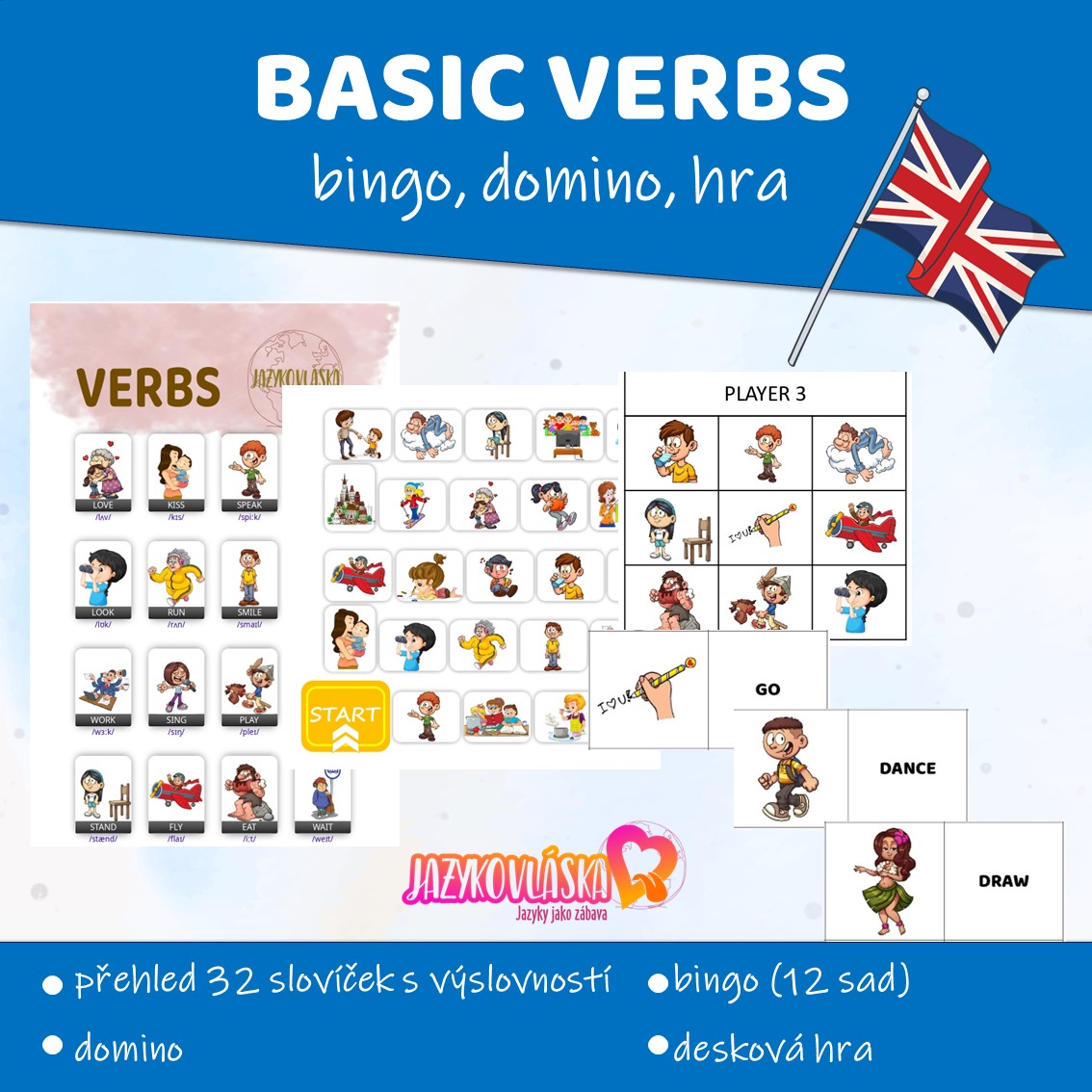 Basic verbs bingo, domino, hra | Jazykovlaska.cz