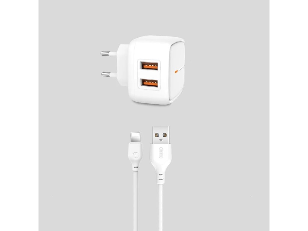 XO L61 nabíječka s výstupem 2x USB / 2,4A bílá + kabel pro iPhone ...