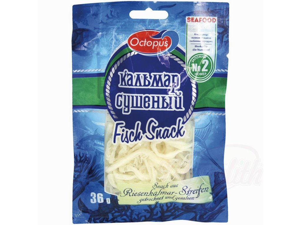 Chobotnice proužky, sušené a solené / Кальмар соленый и сушеный36g ...