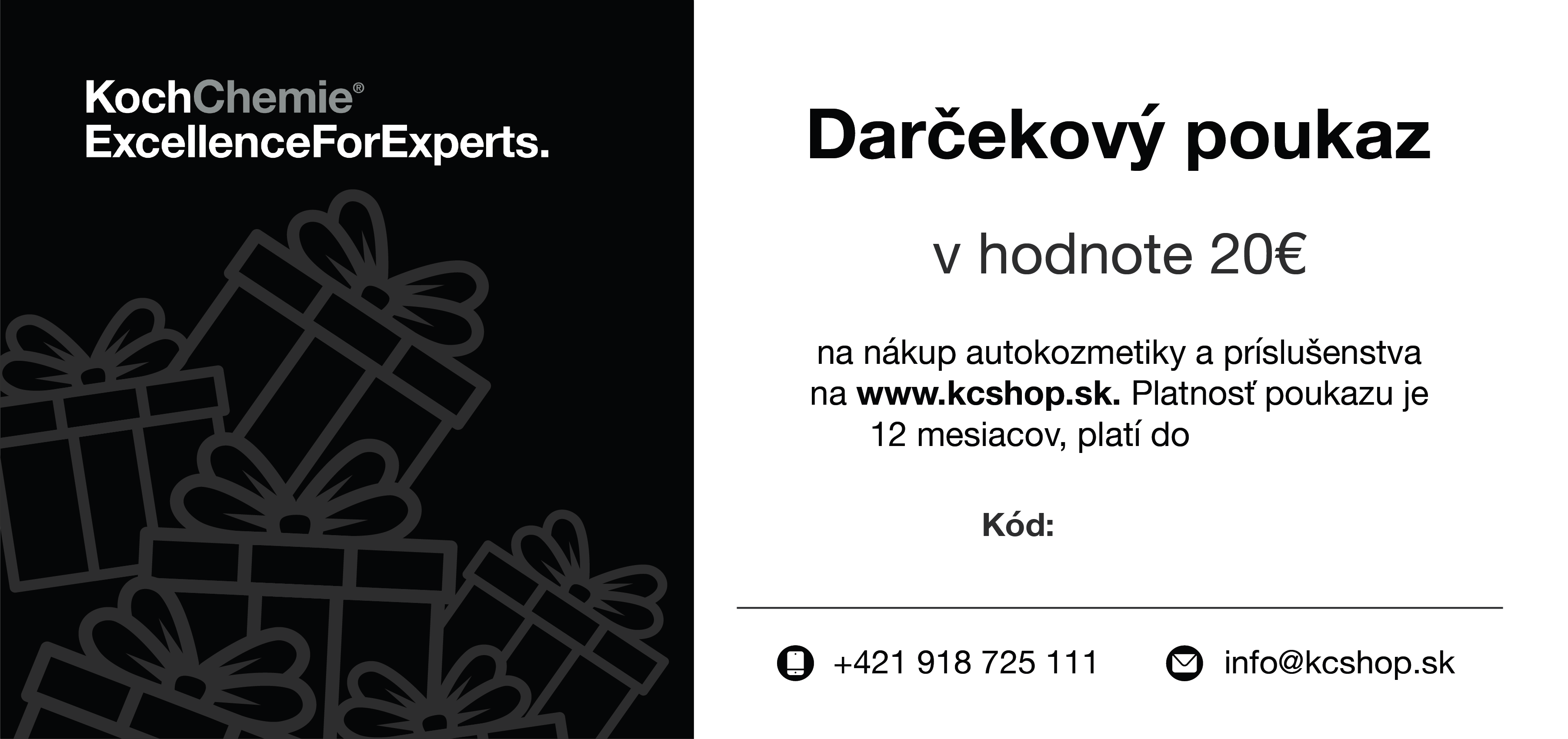 Darčekový poukaz 20 € | Ideálny darček pre autičkára | KCshop.sk