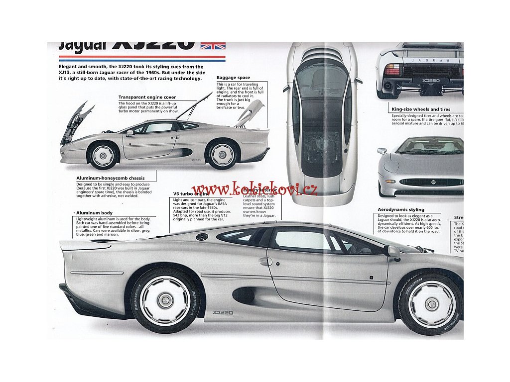 JAGUAR XJ220 - KATALOGOVÝ LIST - 4 STRANY - ANGLICKY - ROZMĚRY 21*24 CM ...