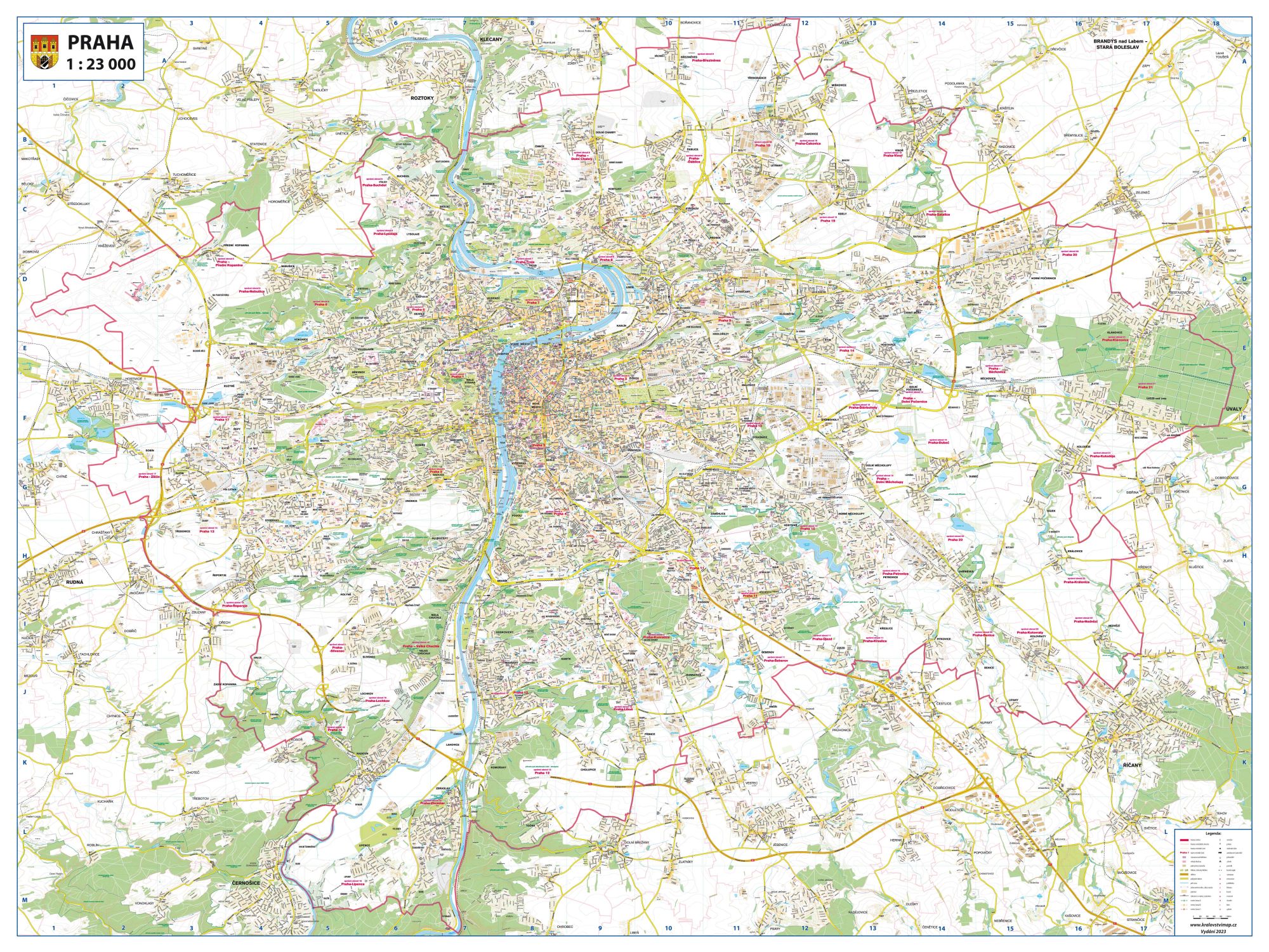 Praha - nástěnná mapa 160 x 120 cm - Království map