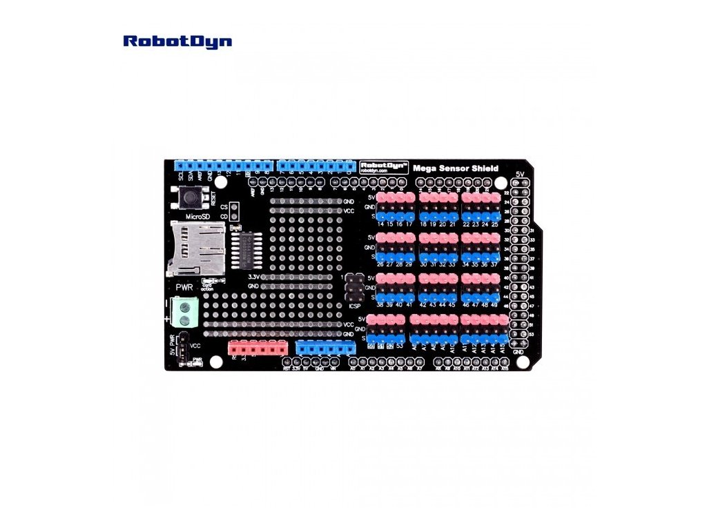 RobotDyn Senzor shield pro Arduino Mega 2560 + microSD čtečka | LaskaKit