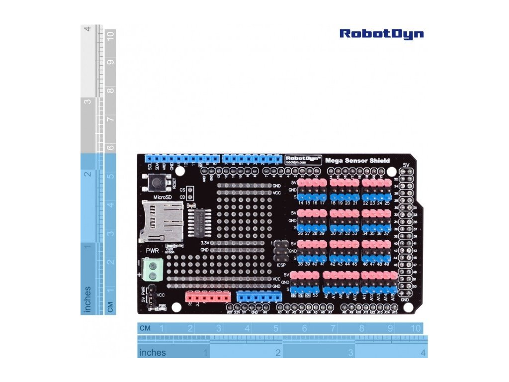 RobotDyn Senzor shield pro Arduino Mega 2560 + microSD čtečka | LaskaKit