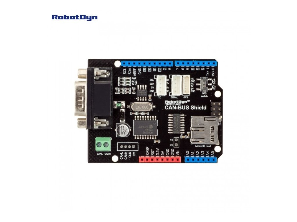 RobotDyn CAN-BUS Shield 16Mhz microSD, GPS konektor | LaskaKit