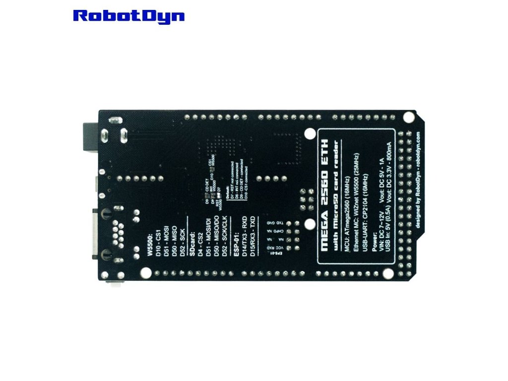 RobotDyn MEGA2560+W5500 ETH R3 Aktivní PoE Micro SD, Arduino kompatibilní | LaskaKit
