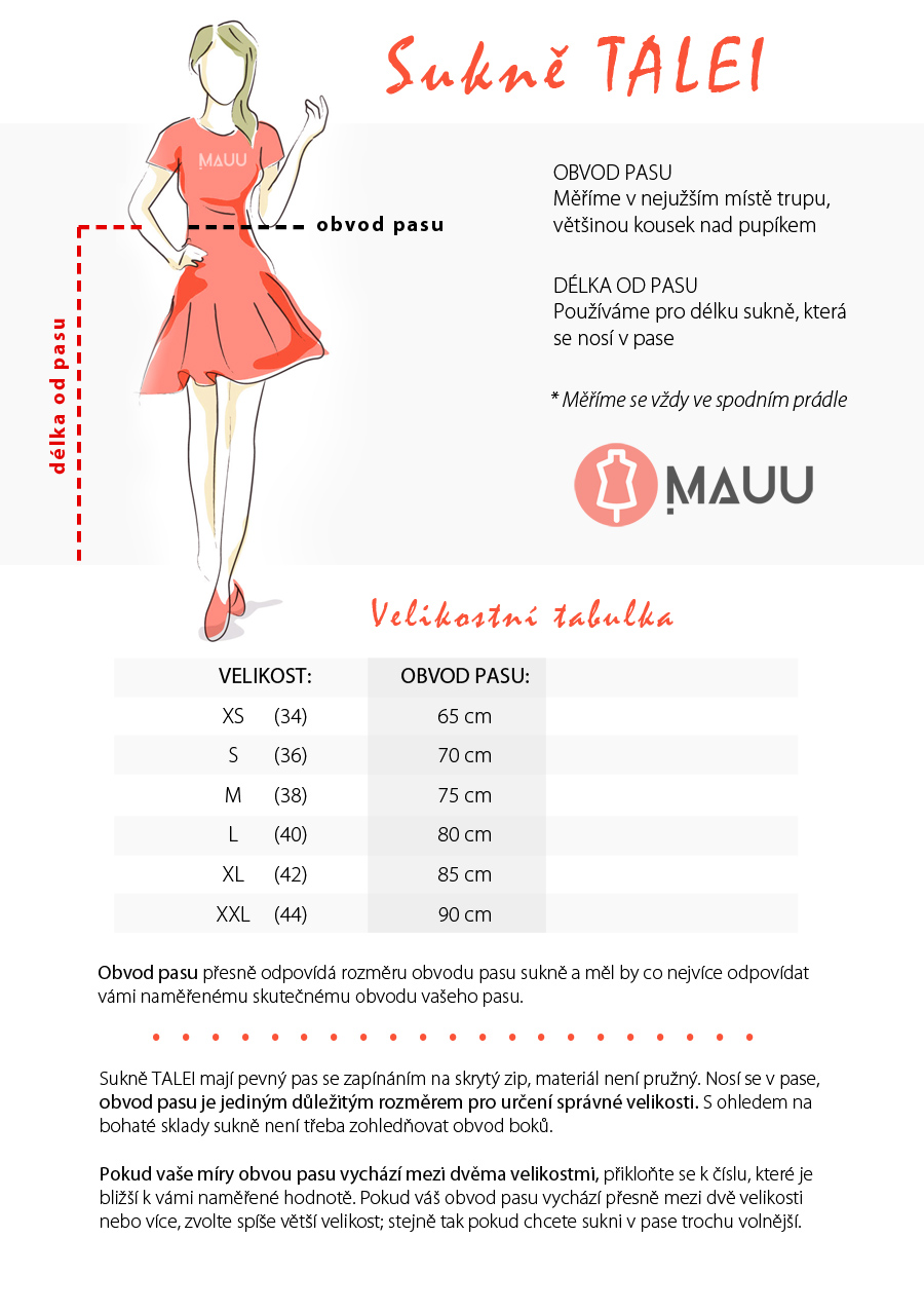 Tabulka velikostí sukně TALEI - MAUU SHOP