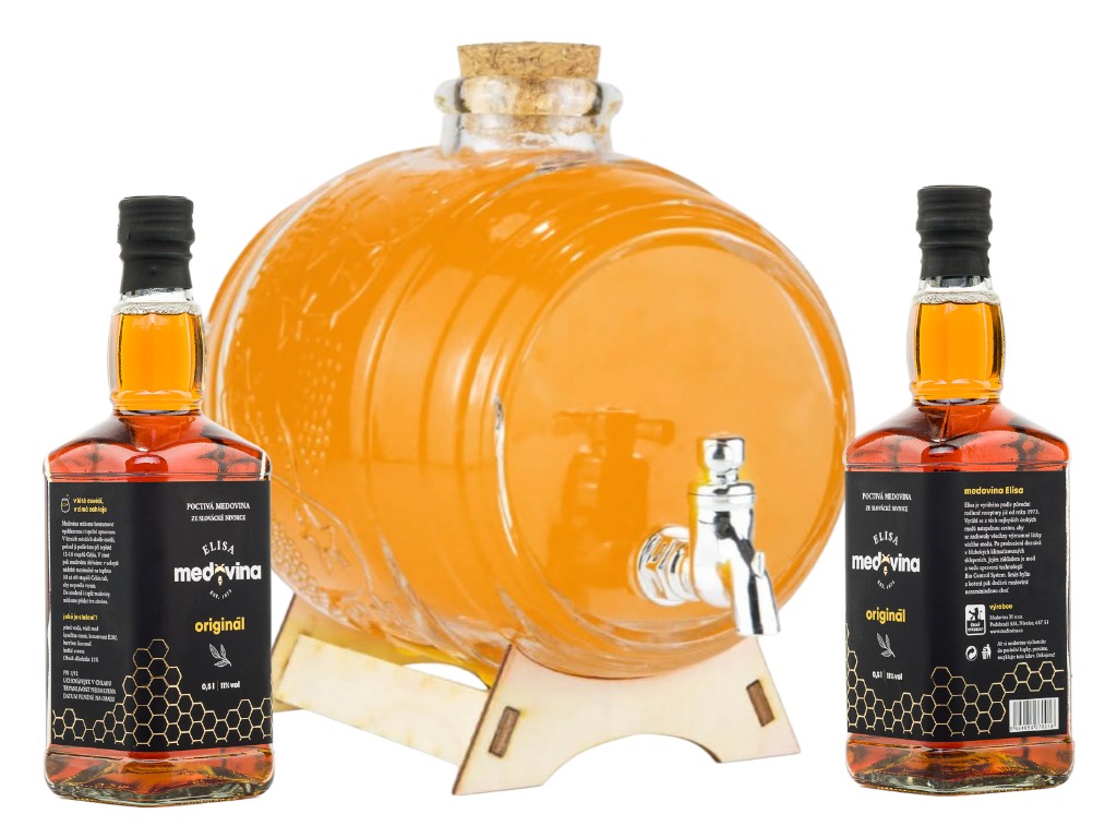 Skleněný soudek s litrem medoviny Elisa - Medovina Elisa