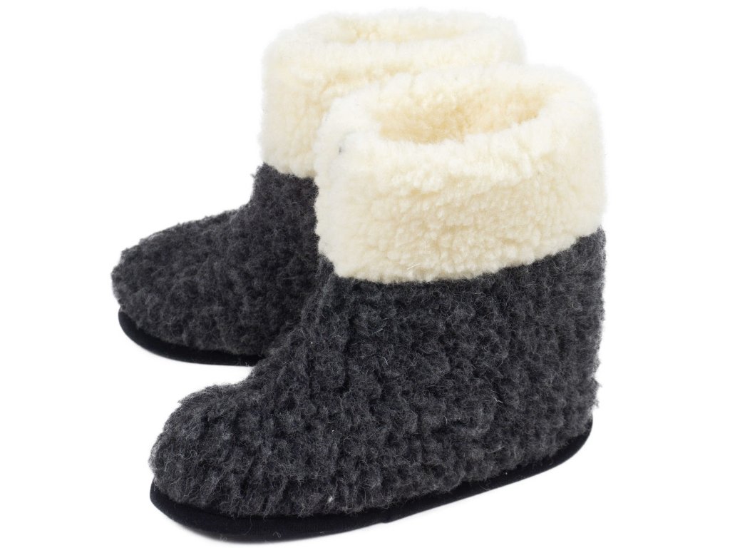 Vysoké vlněné bačkory se zipem z ovčí merino vlny