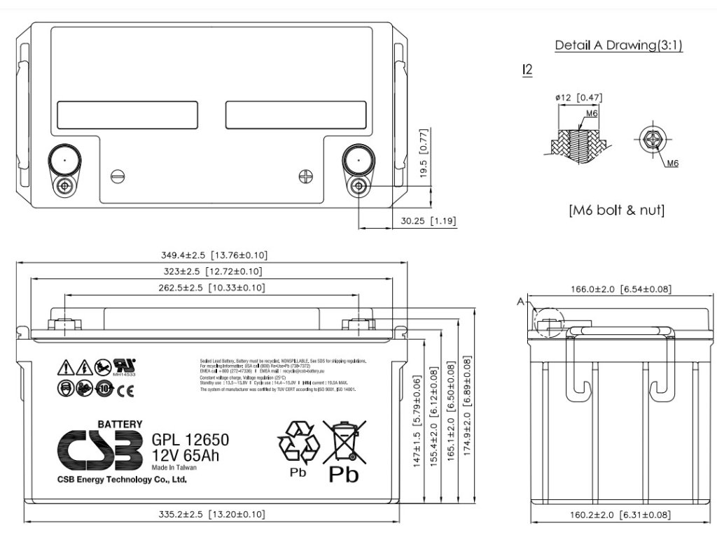 akumulátor CSB GPL12650I (12V/65Ah)