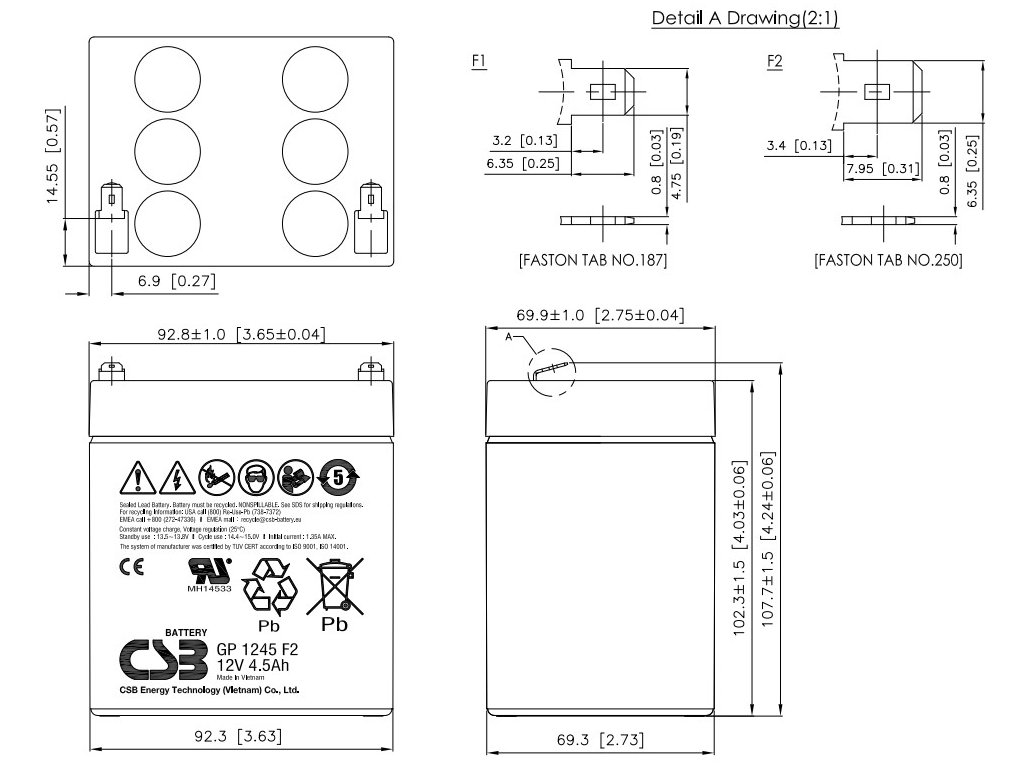 akumulátor CSB GP1245 (12V/4,5Ah)