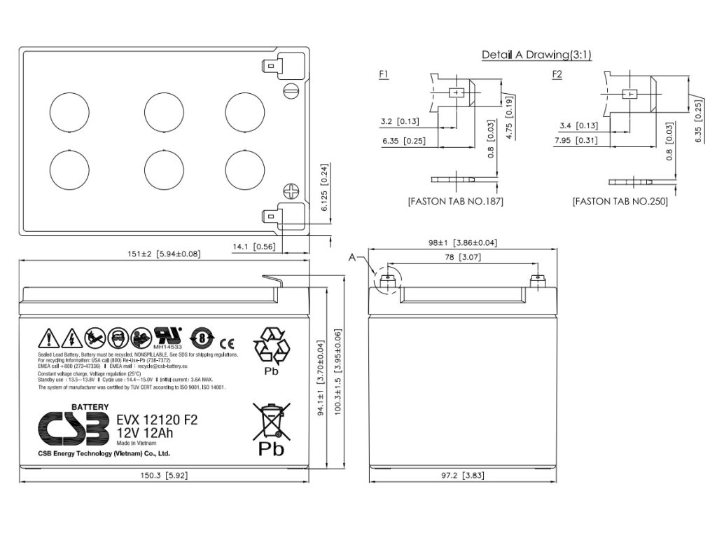 akumulátor CSB EVX12120 F2 (12V/12Ah)